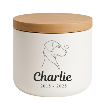 Personalised Ceramic Dog Urn with Dog line Illustration